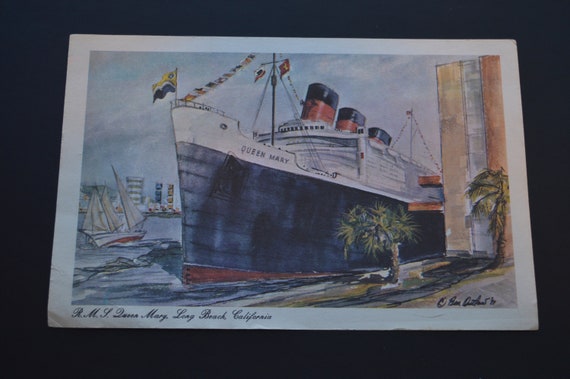 R.M.S 1971 Queen Mary Post Card by Ben Outlaw Art & Collectibles ...