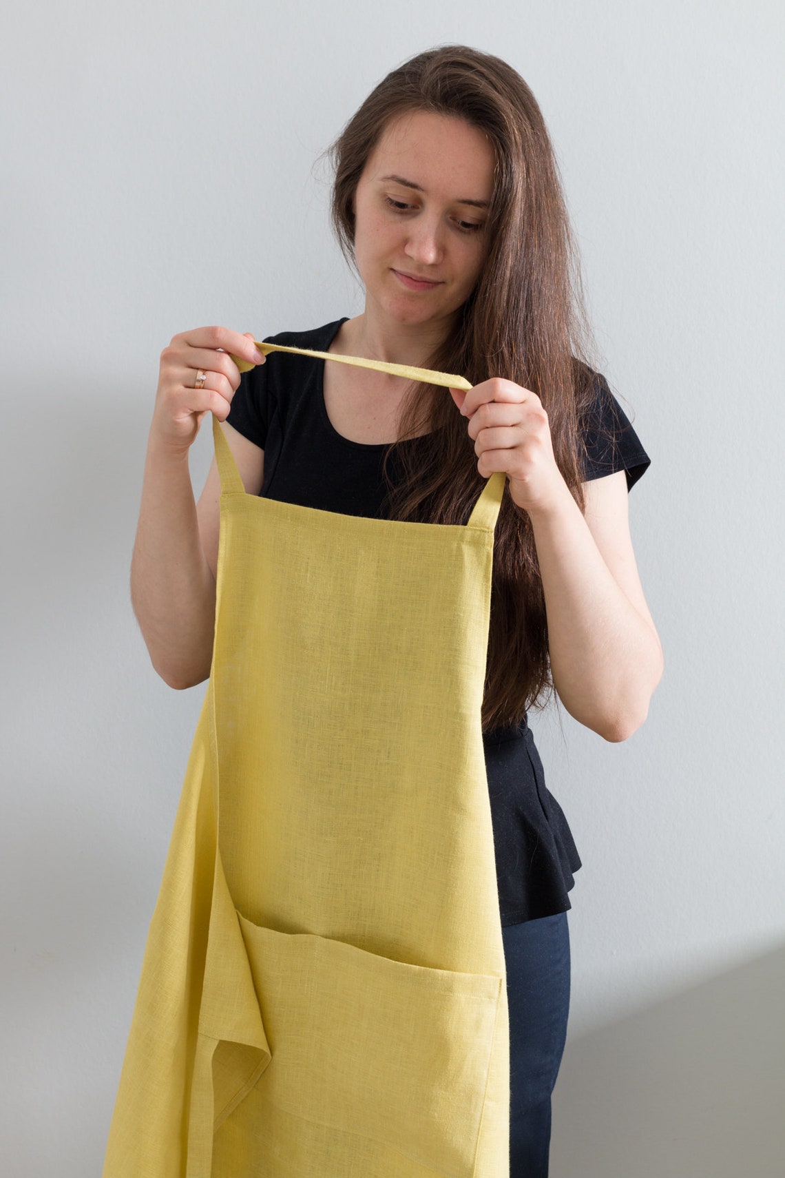 Linen Apron. Natural Linen Full Apron With Pockets. Soft Linen Kitchen ...