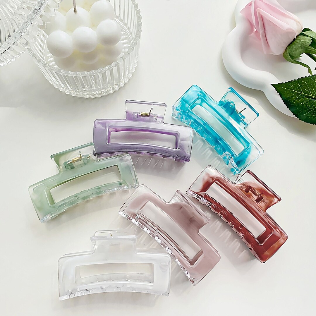 Candy Color Rectangle Hair Clip for Women, 8.5cm Transparent Hair Claws ...