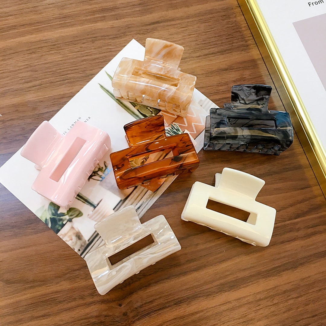 Small Rectangle Hair Clips, Pure Color Hair Claw, Small Hollow Hair ...
