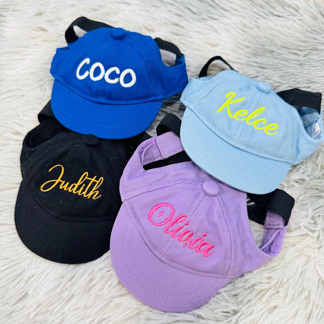 Embroidered Cotton Pet Cap With Name, Personalized Dog Cat Name Beach ...