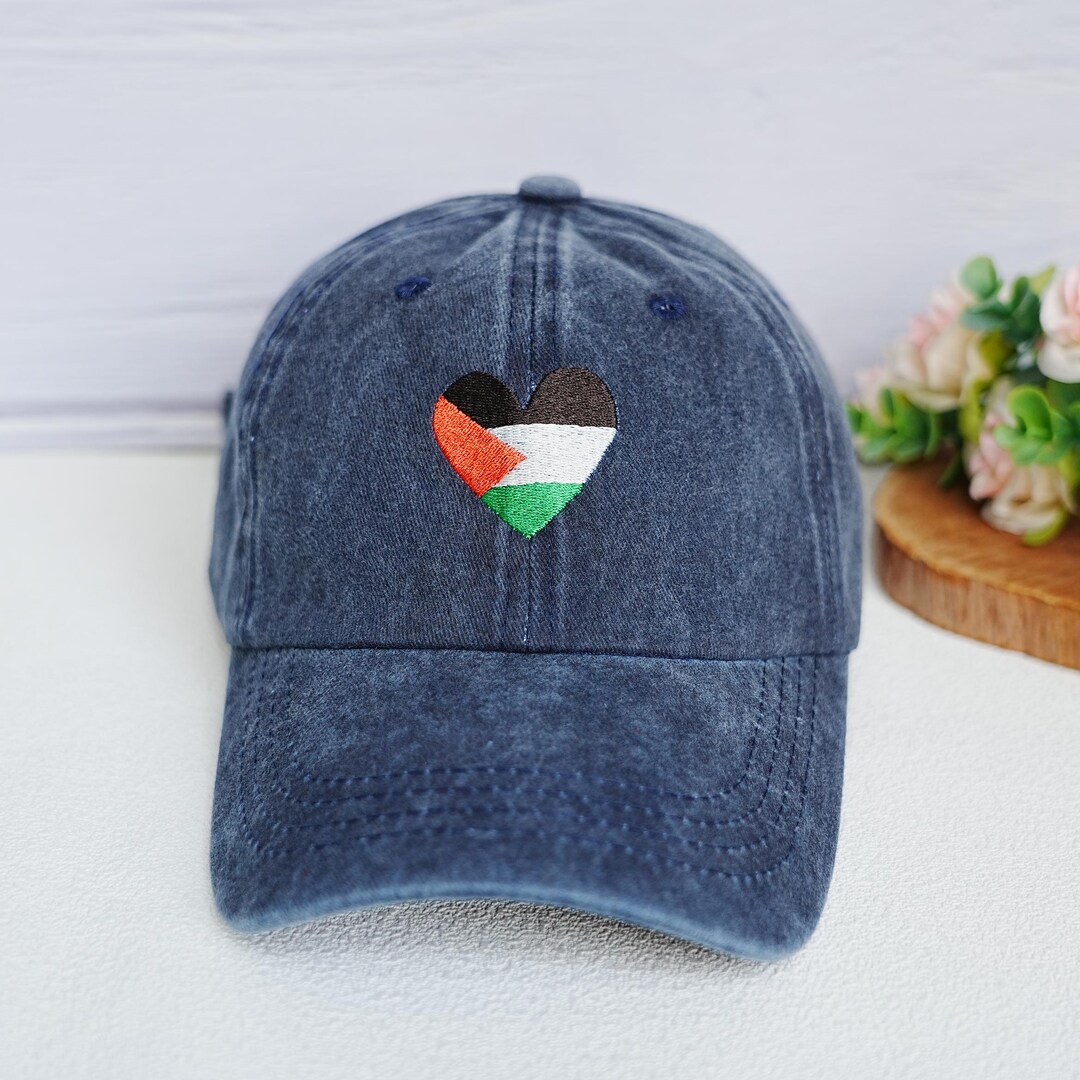 Palestine Flag Heart Embroidered Dad Hat, Free Gaza Baseball Cap ...