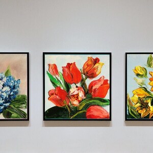 Flower Gallery Wall Set Mini Canvas 3D Painting Original Artwork Miniature Impasto Painting ...