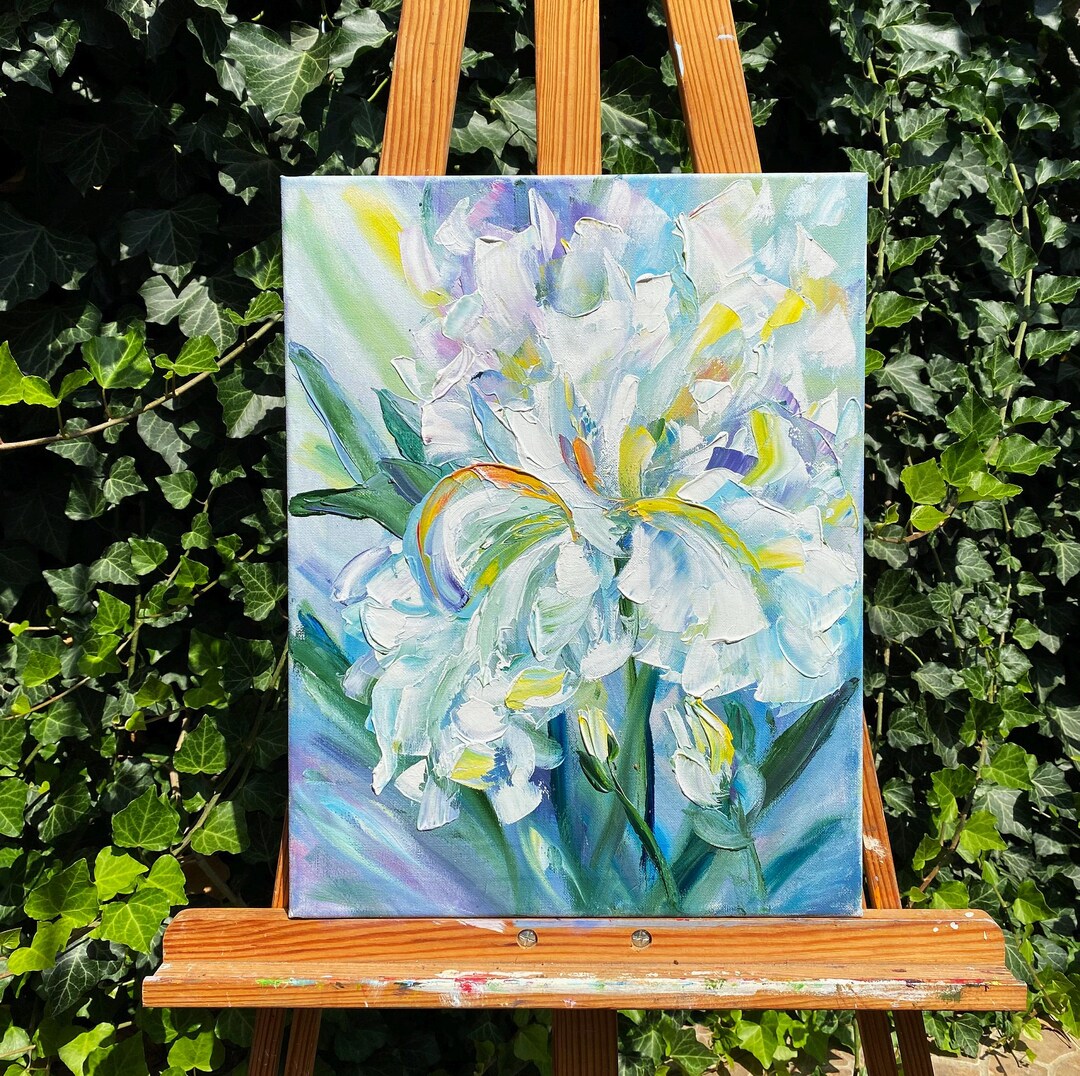 Iris Floral Wall Art Oil Canvas Painting Abstract Iris White Flower ...