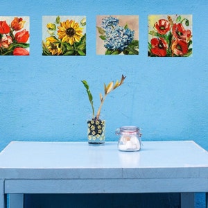 Flower Gallery Wall Set Mini Canvas 3D Painting Original Artwork ...