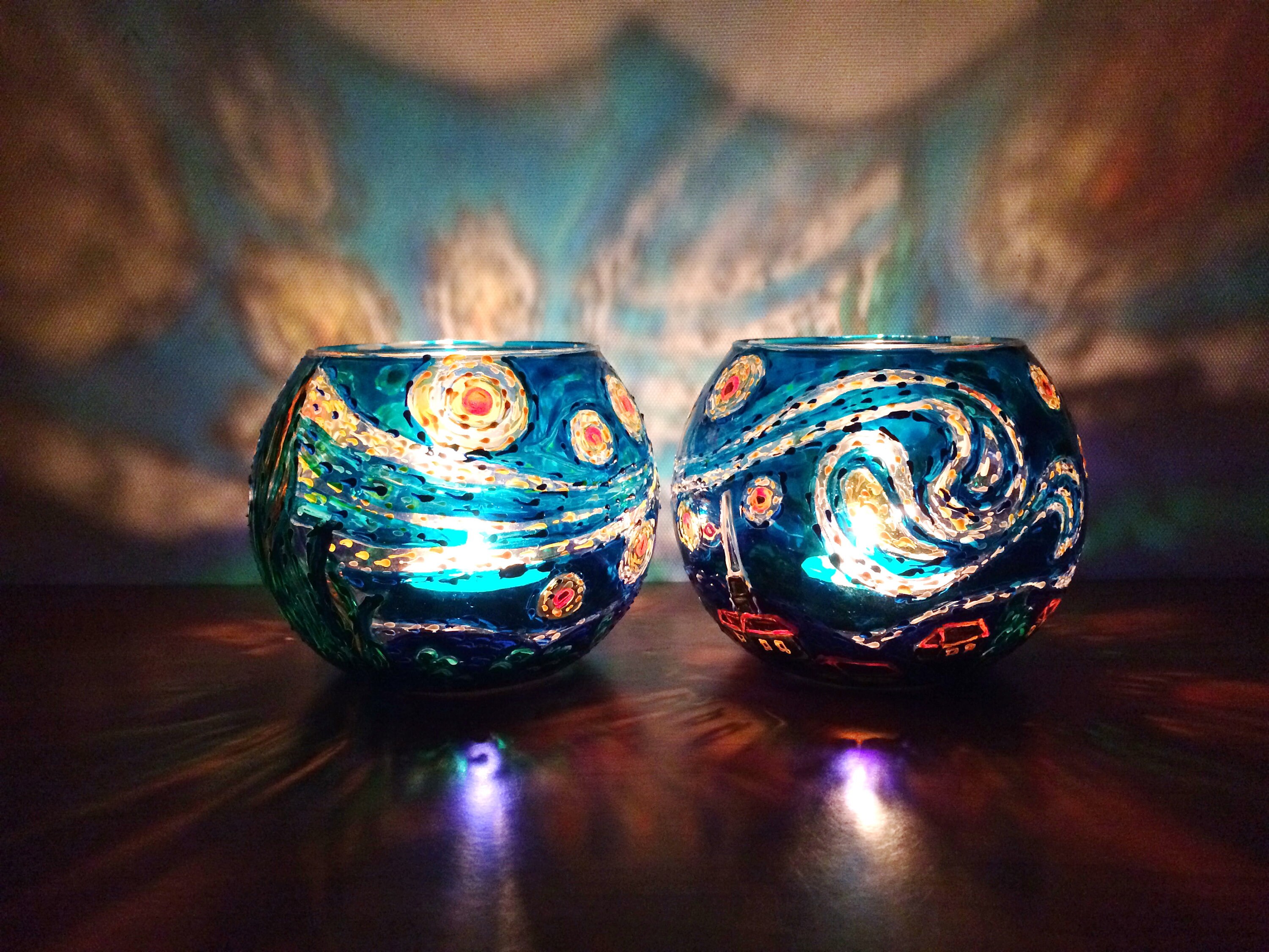 Candlesticks Set Van Gogh Starry Night Fairy Lamp Glass Vase | Etsy