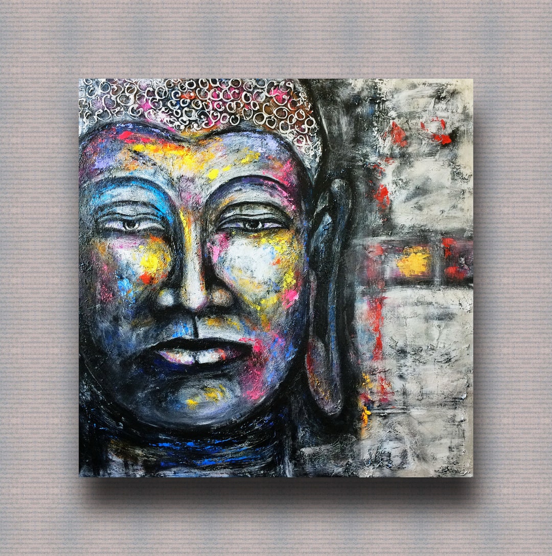 Original Textured Canvas Buddha Painting. Spiritual Home Decor. Indian ...
