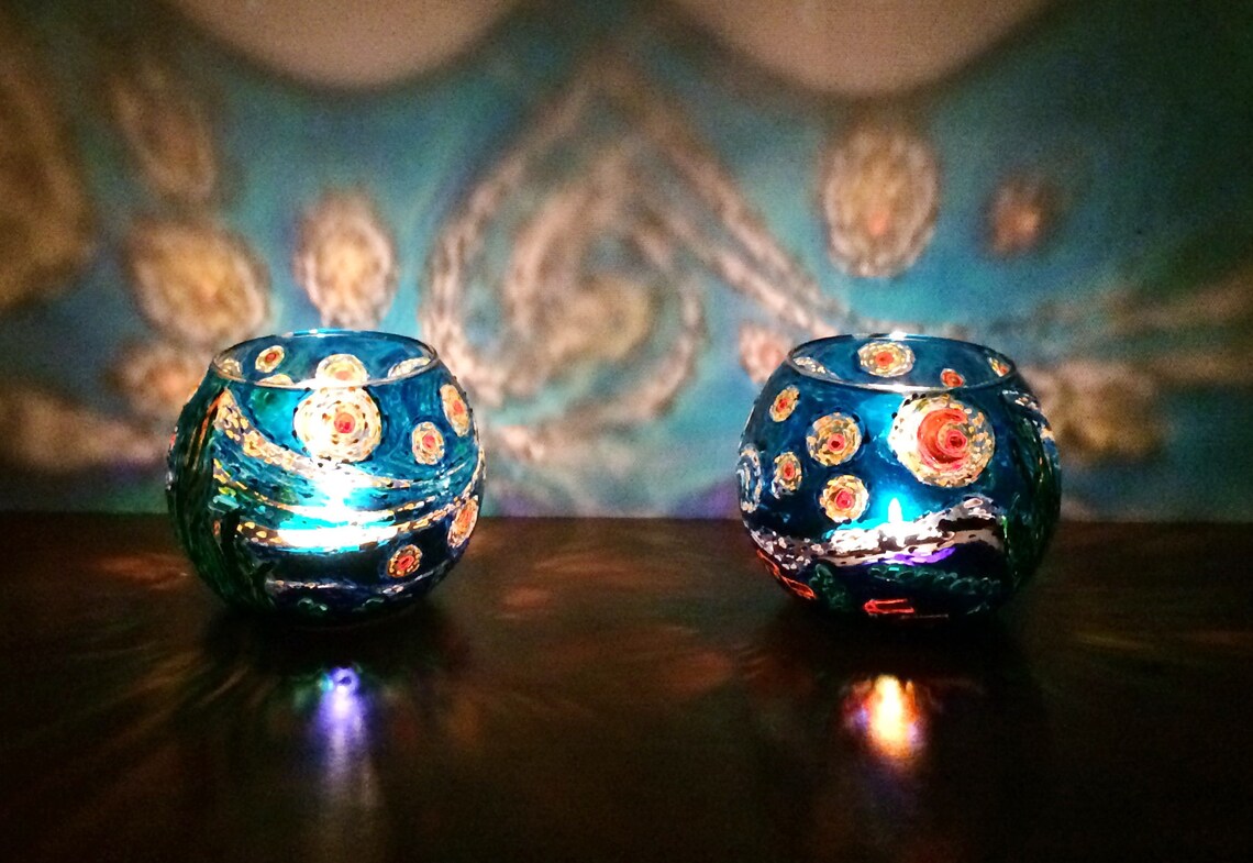 Candlesticks Set Van Gogh Starry Night Fairy Lamp Glass Vase | Etsy