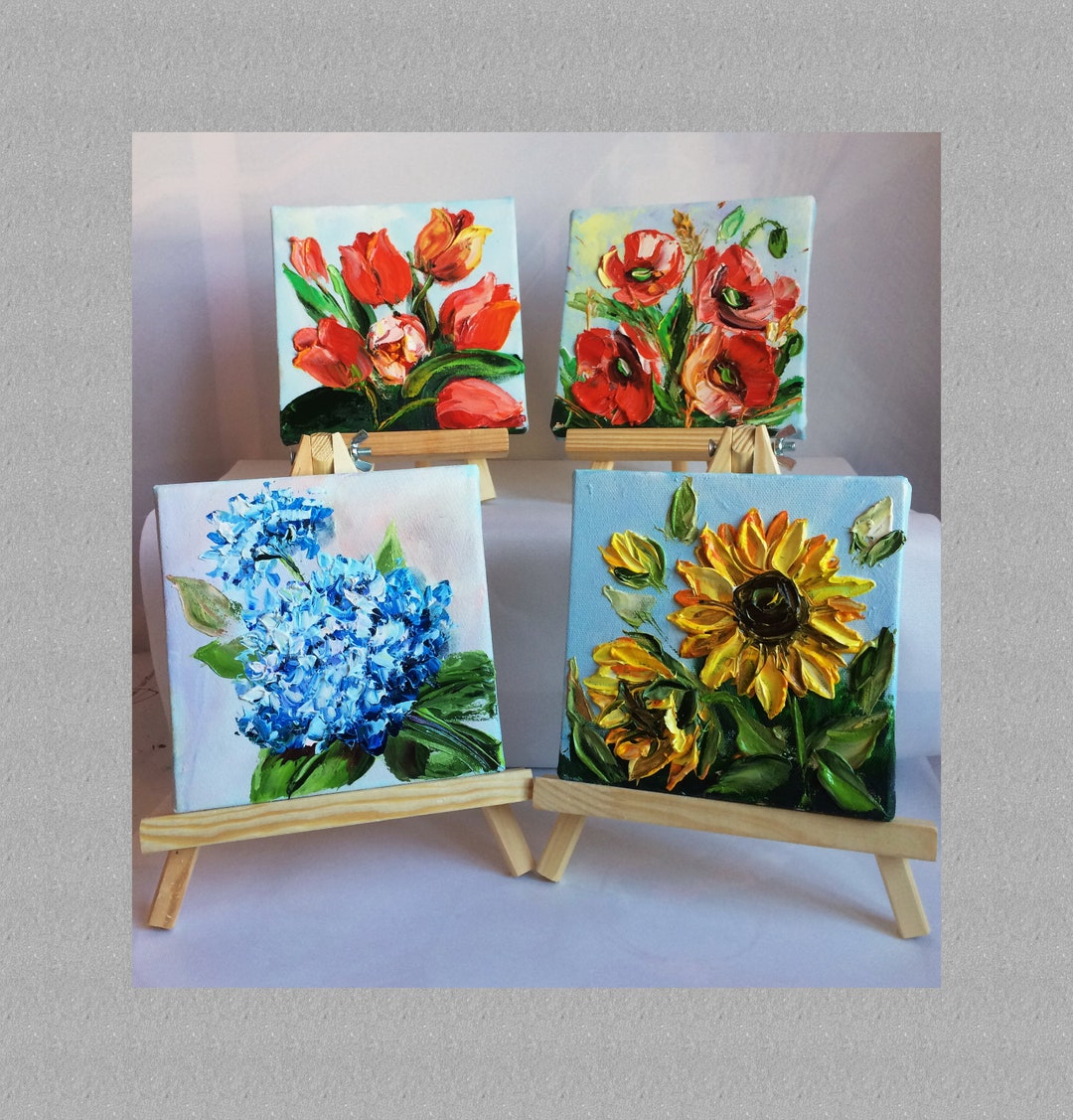 Flower Gallery Wall Set Mini Canvas 3D Painting Original Artwork ...