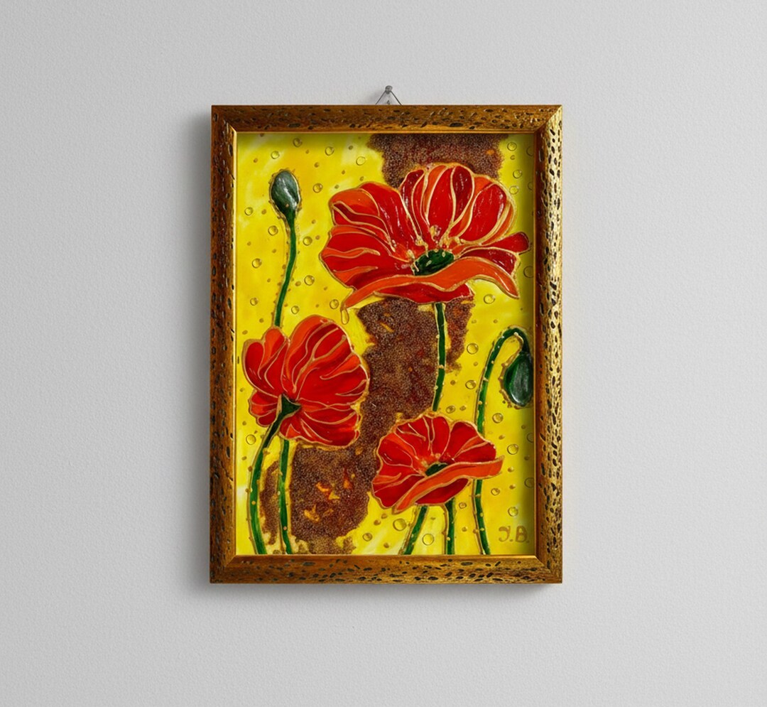 Stained Glass Poppy Panel Red Poppies Wall Art Vibrant Floral Glass ...