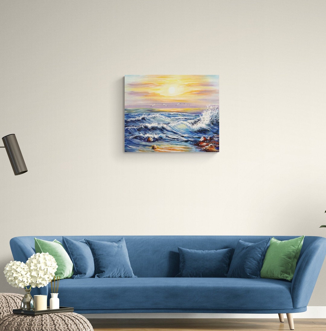 Seascape Sunrise Nautical Wall Decor Original Canvas Painting Coastal ...