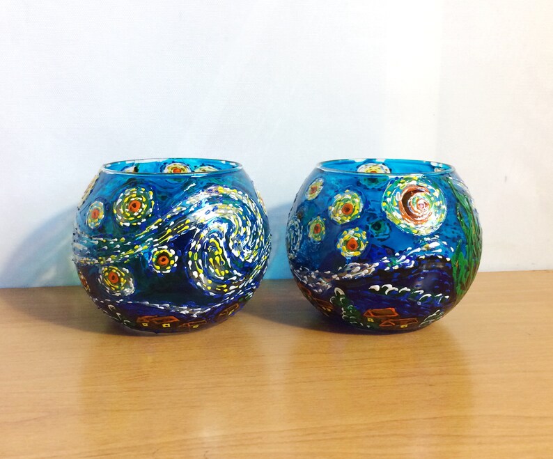 Candlesticks Set Van Gogh Starry Night Fairy Lamp Glass Vase Round ...