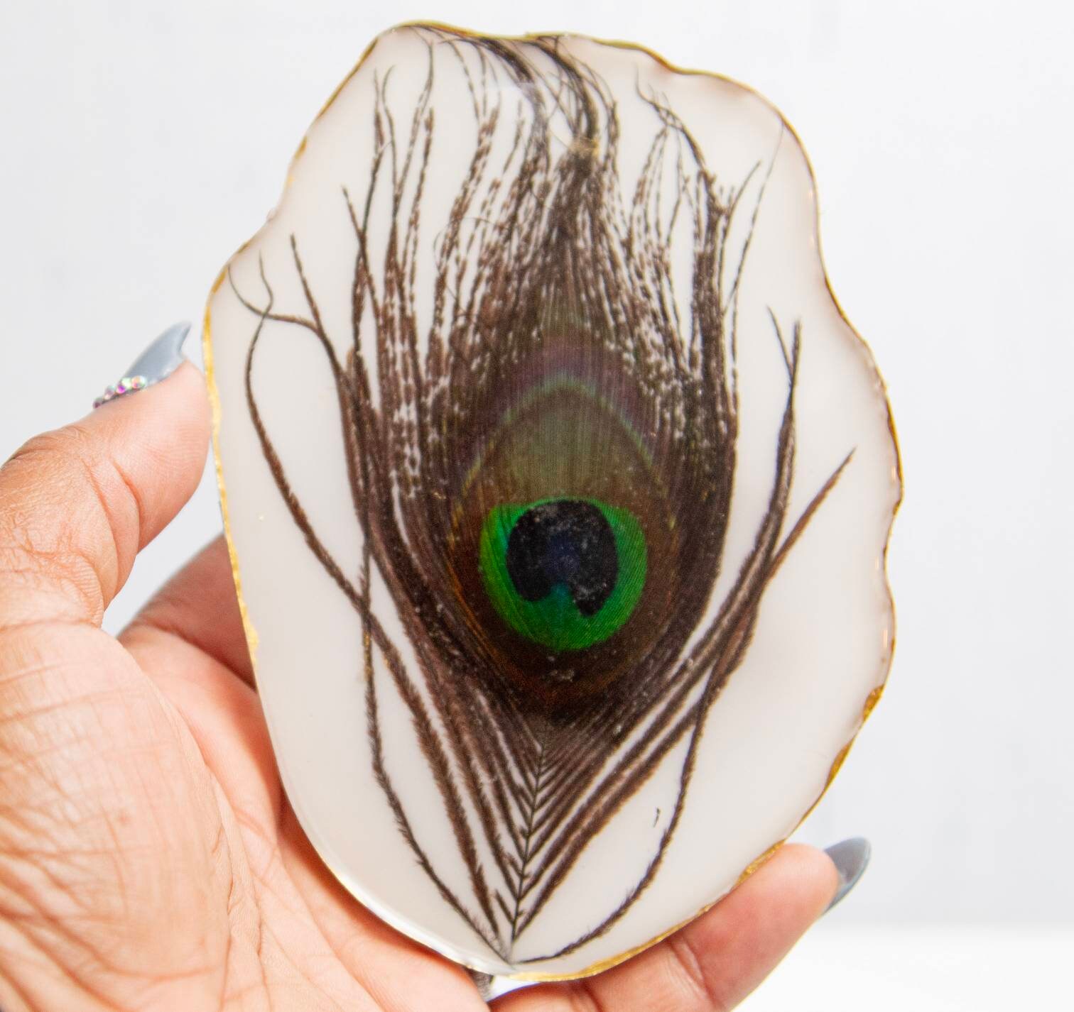Peacock feather resin coasters housewarming gift home decor | Etsy