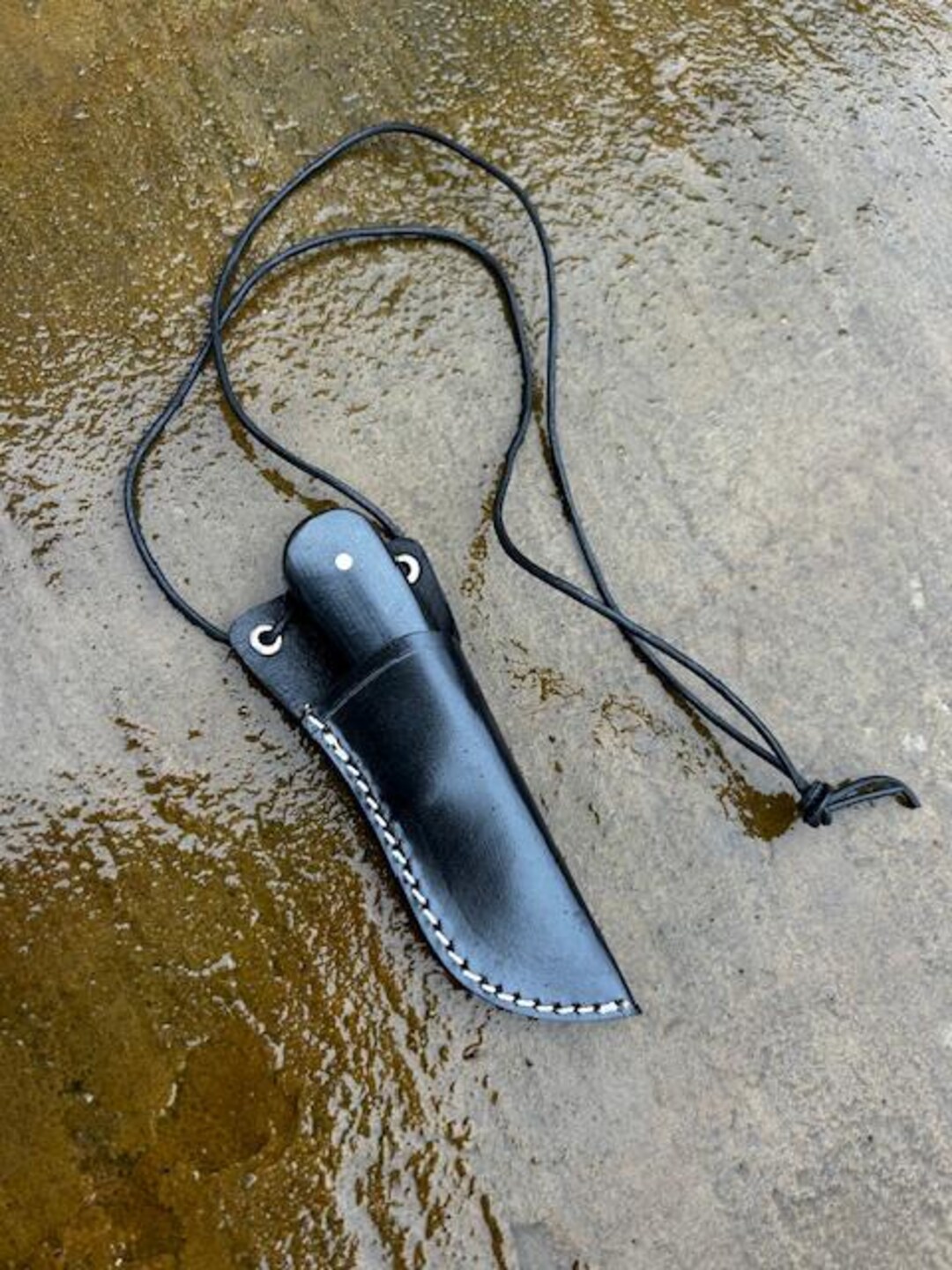 Custom Made Leather Sheath to Hang Around Your Neck - Black Leather ...