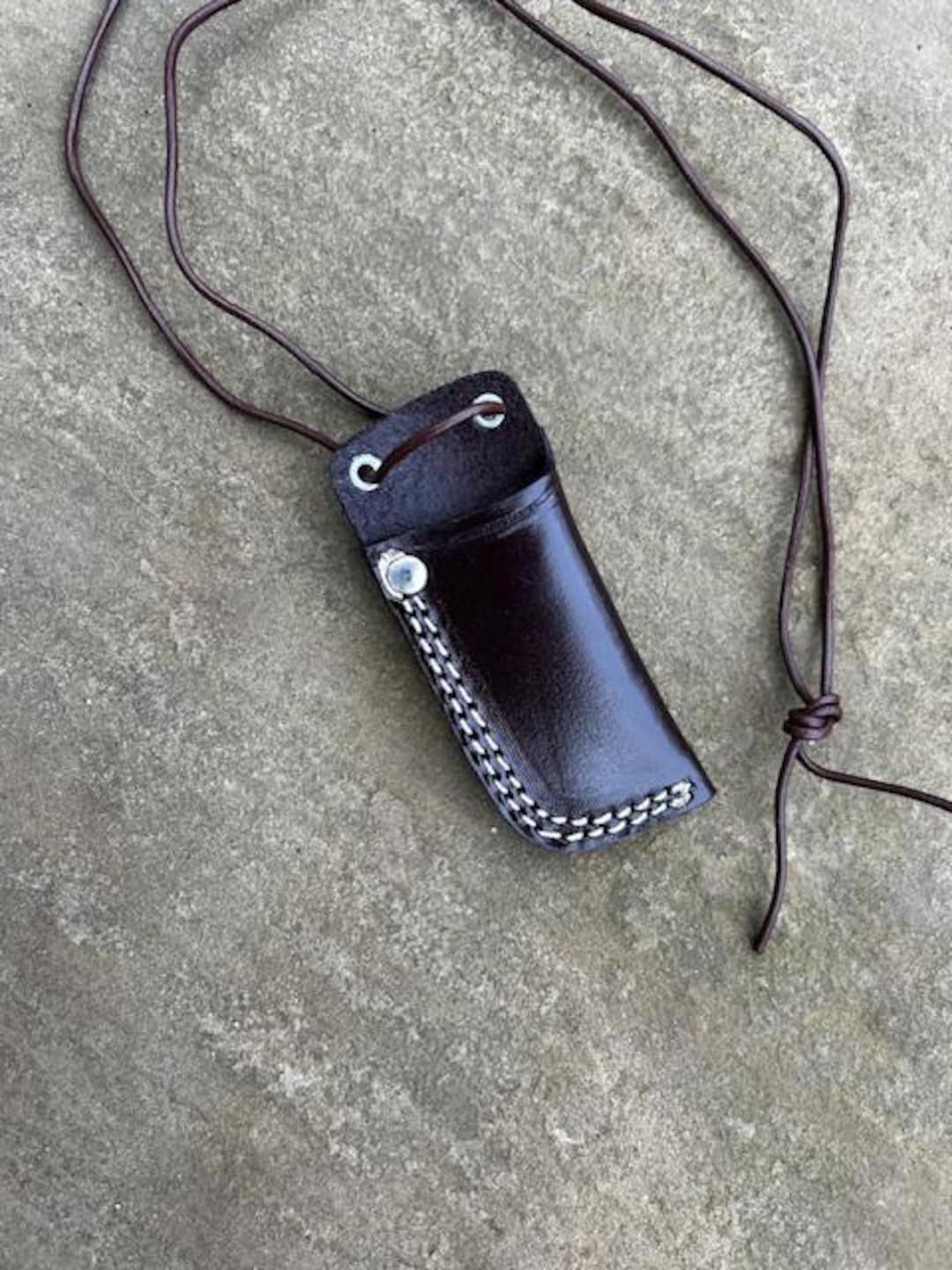 Custom Made Smaller Leather Neck Sheath - for a Pocket Knife - to Hang ...