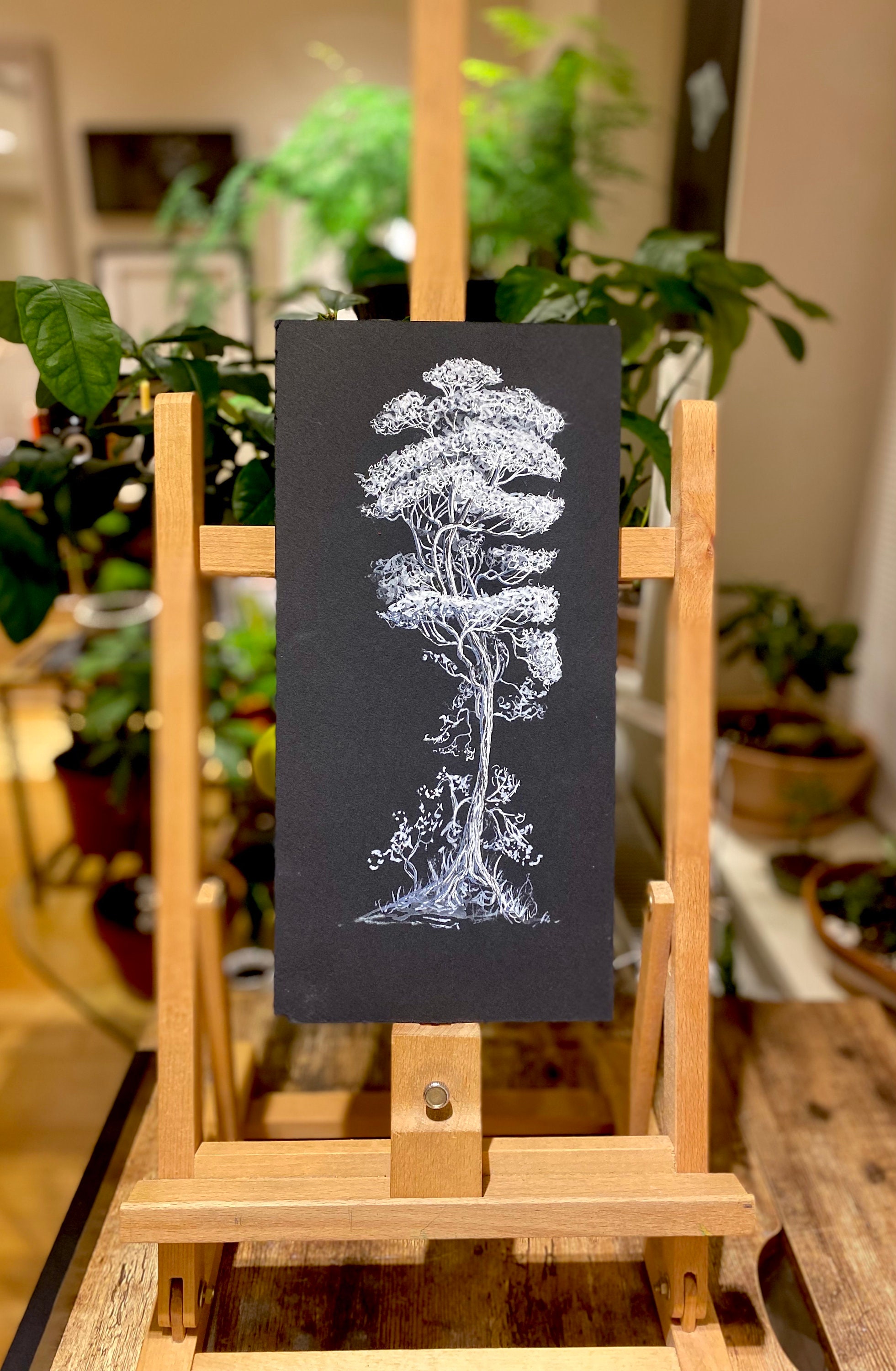 Moonlight No7 Original White Ink on Black Paper, Reverse Art, Fine Line ...