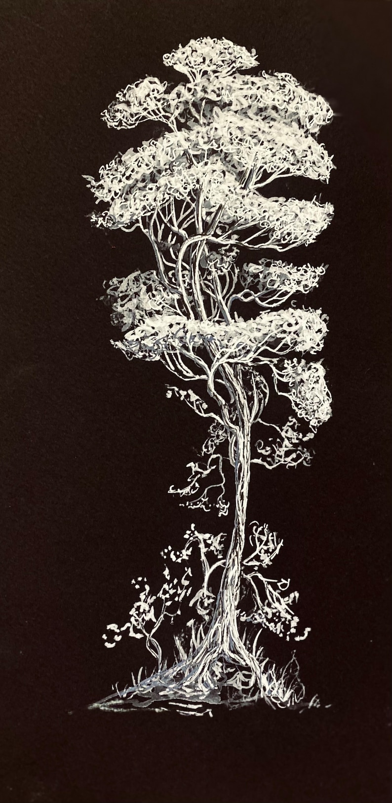 Moonlight No7 Original White Ink on Black Paper, Reverse Art, Fine Line ...