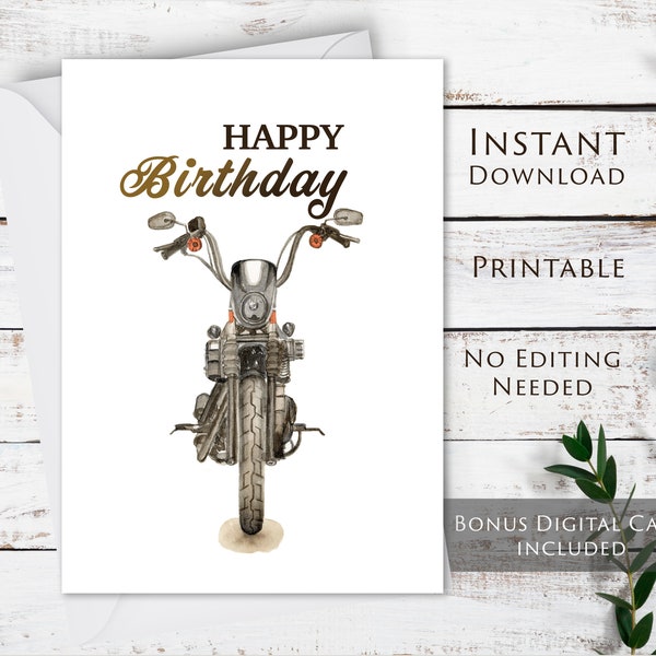 Motorcycle Happy Birthday Card - Etsy