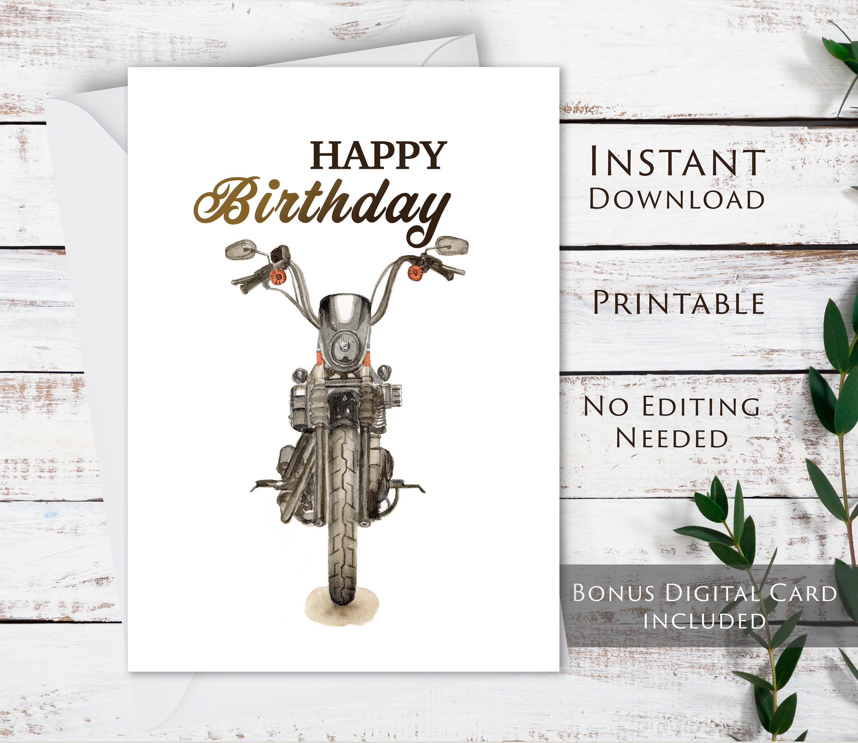 Printable Motorcycle Happy Birthday Card, Instant Download, Motorcycle ...