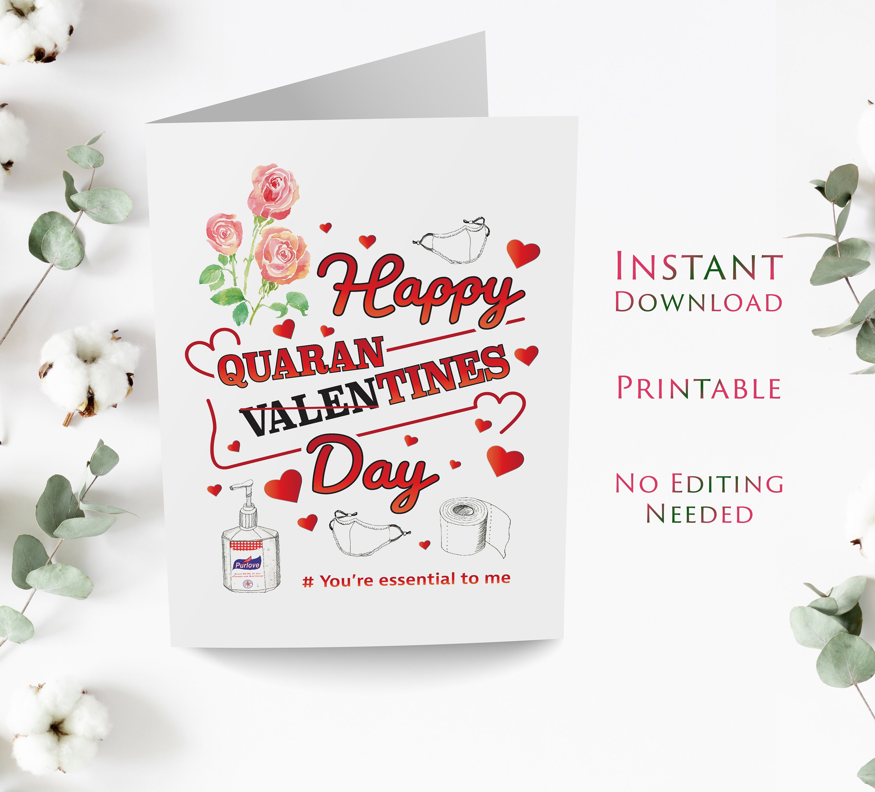 Printable Happy Quarantines Day, Digital Card, Happy Funny Valentines ...