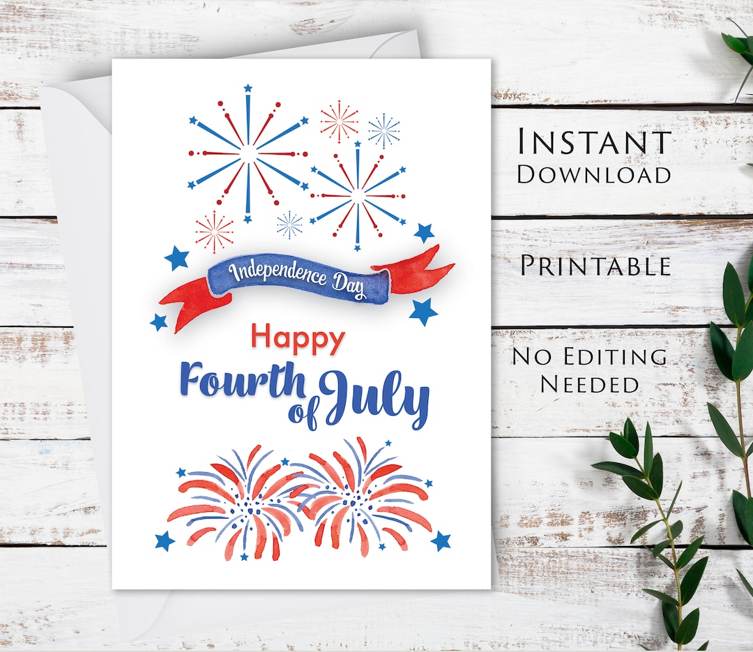 Printable Independence Day Card, Instant Download, Fourth of July Card ...