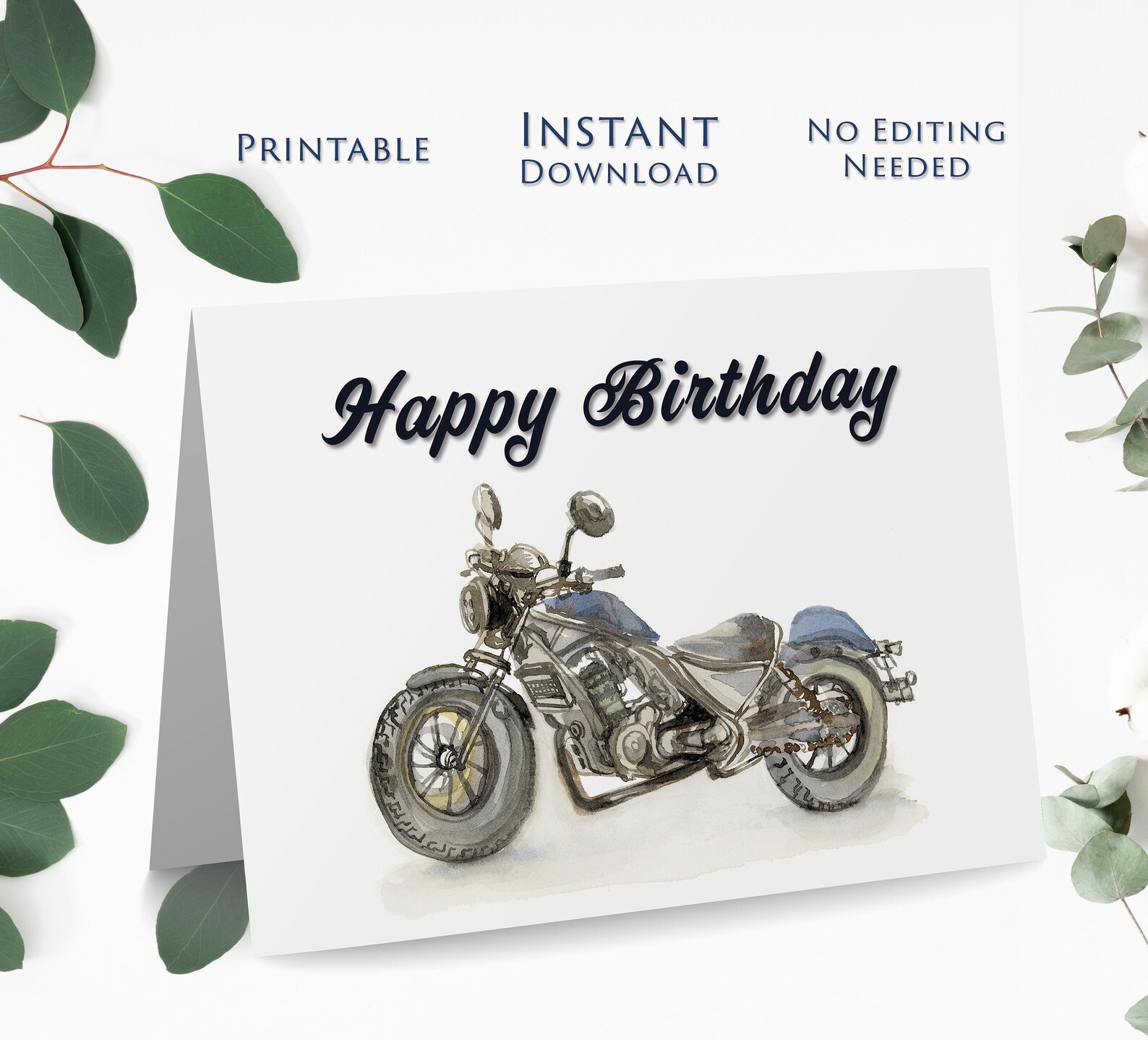 Printable Motorcycle Happy Birthday Card, Instant Download, Motorcycle ...