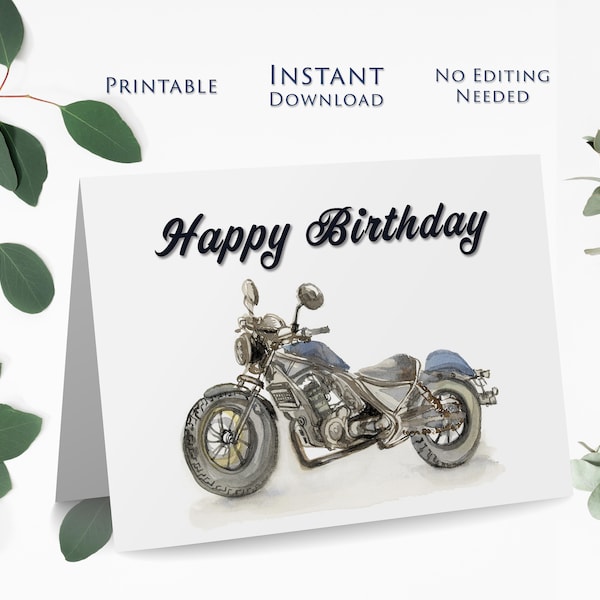 Motorcycle Happy Birthday Card - Etsy