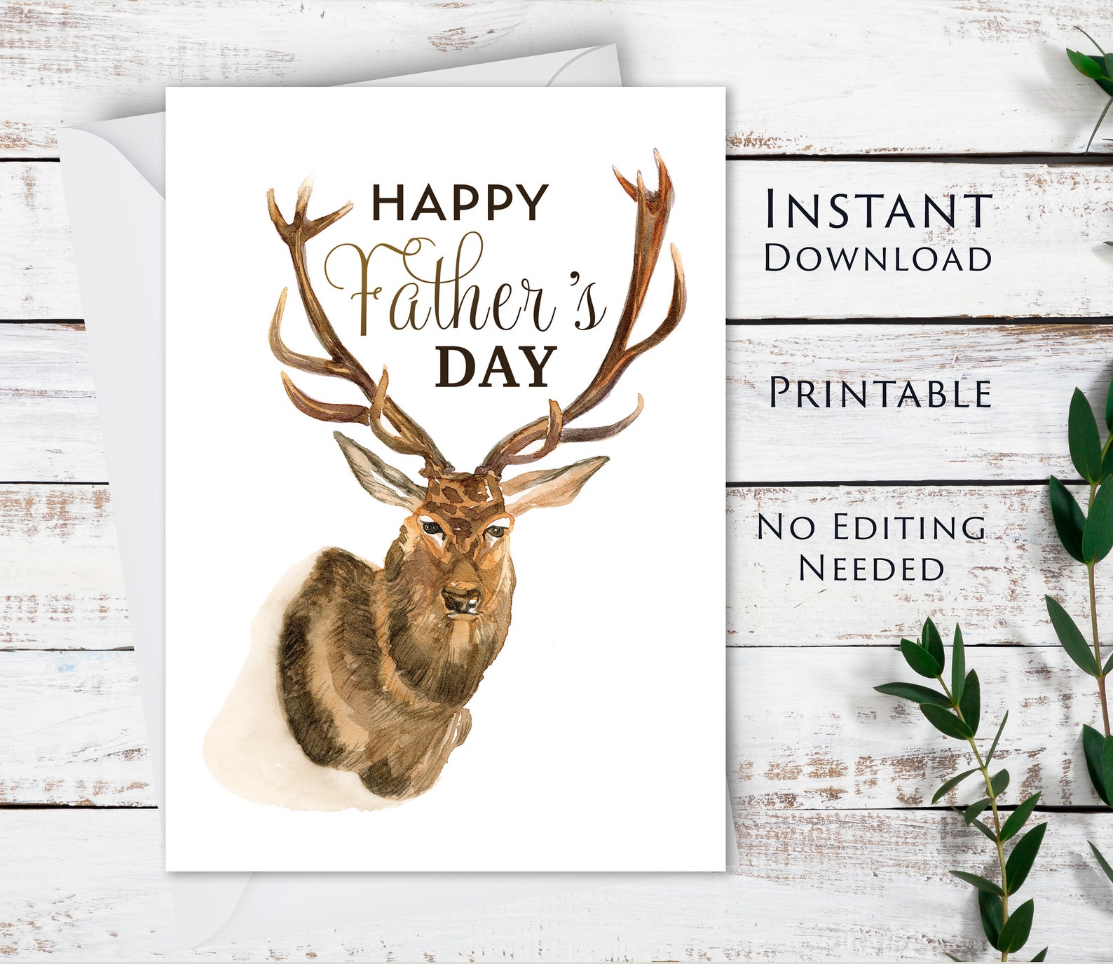 Printable Deer Head Card, Instant Download, Happy Father’s Day Card ...