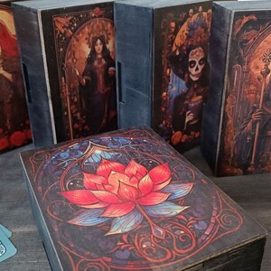 Wooden Tarot Lenormand Card Storage Box Lotus - Etsy