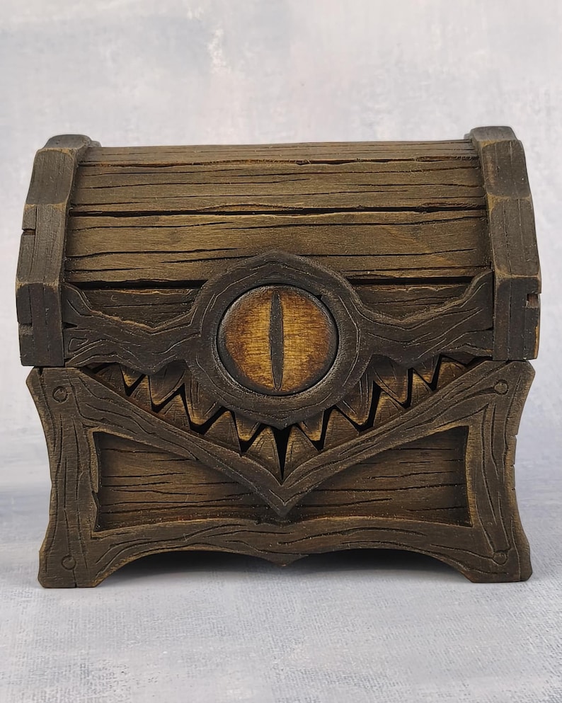 Mimic Chest Dice Box for DND, Fantasy Monster Dice Holder, Handcrafted ...