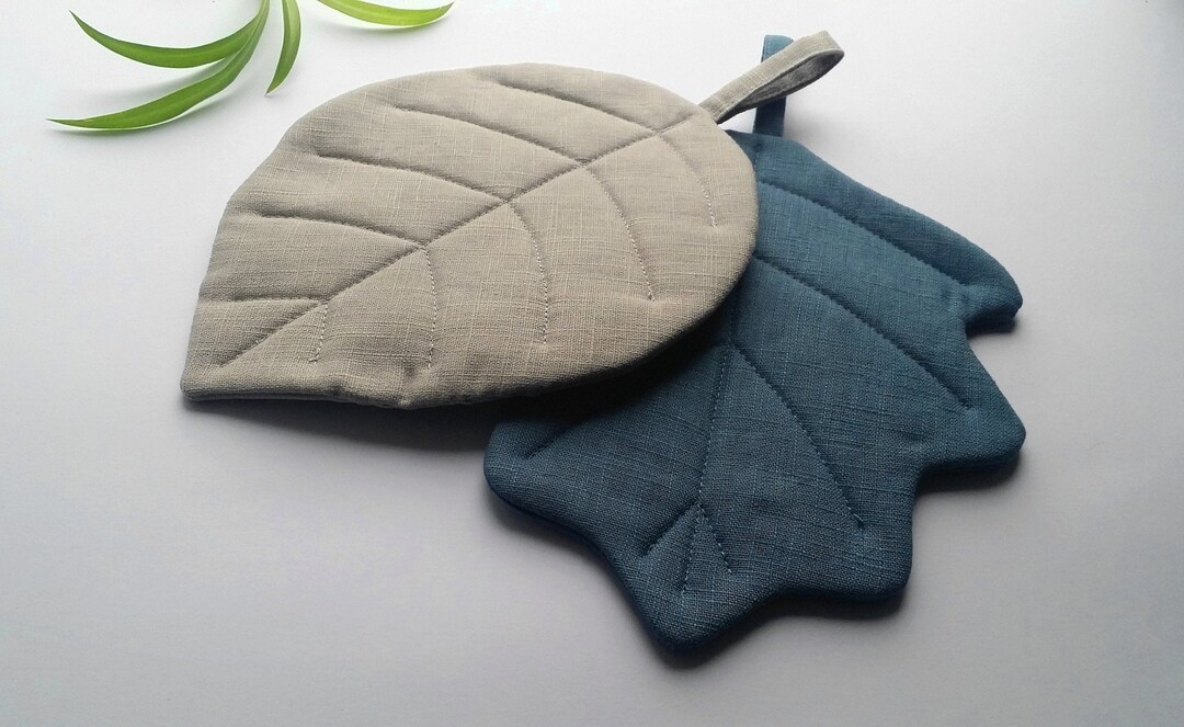 Linen Pot Holders in Many Colors, Set of 2 Leaves, Leaves, Kitchen ...