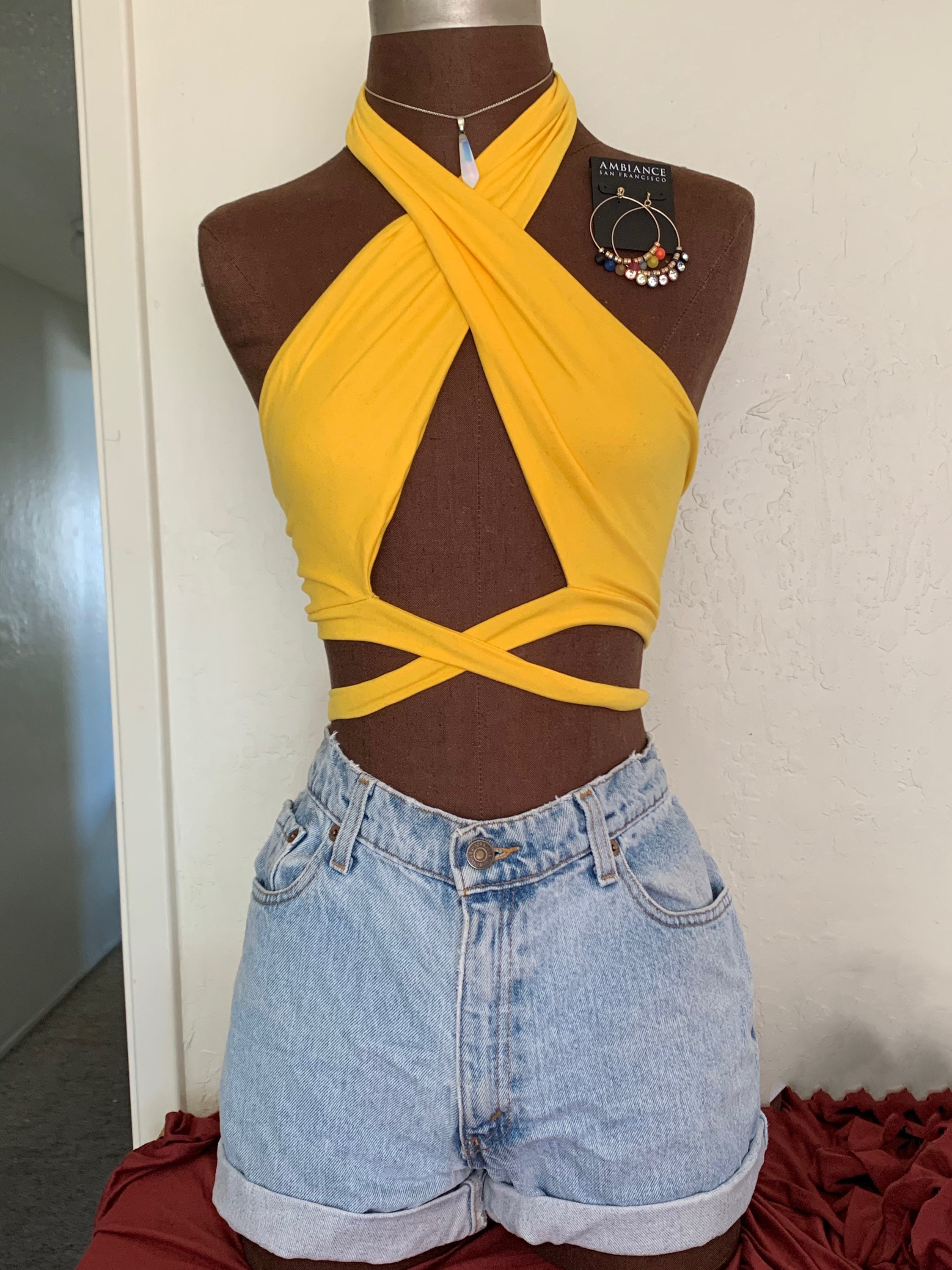 Criss Cross Tie Back Sleeveless Halter Crop Top Summer Halter Top ...