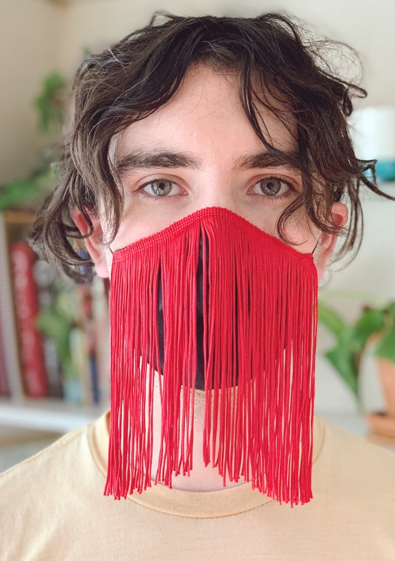 Handmade Red Fringe Tassel Face Mask With Flexible Nose Bridge | Etsy