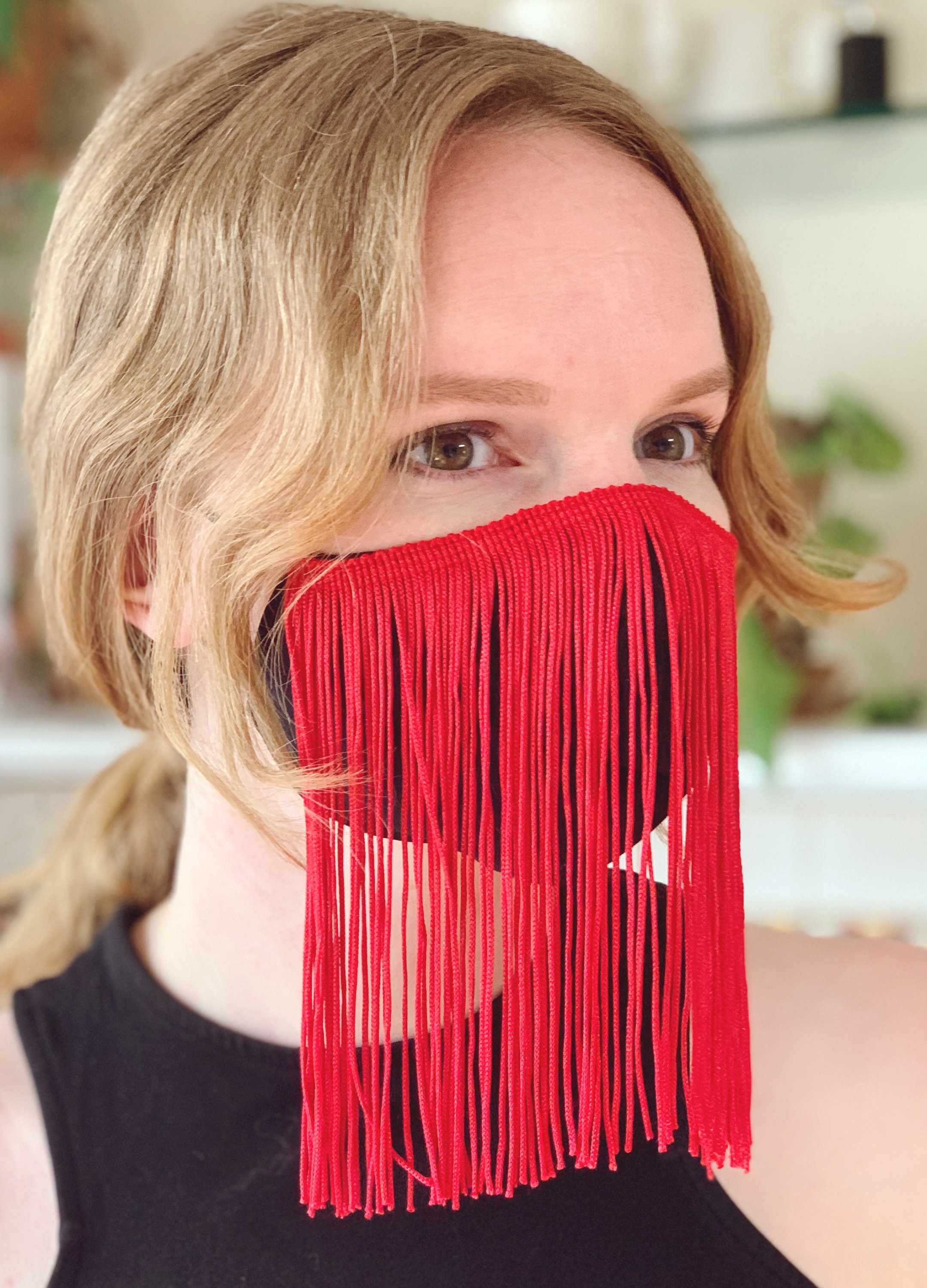 Handmade Red Fringe Tassel Face Mask With Flexible Nose Bridge | Etsy