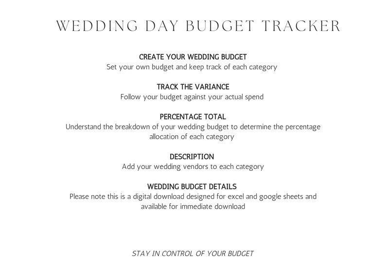 Wedding Day Budget Tracker - Etsy