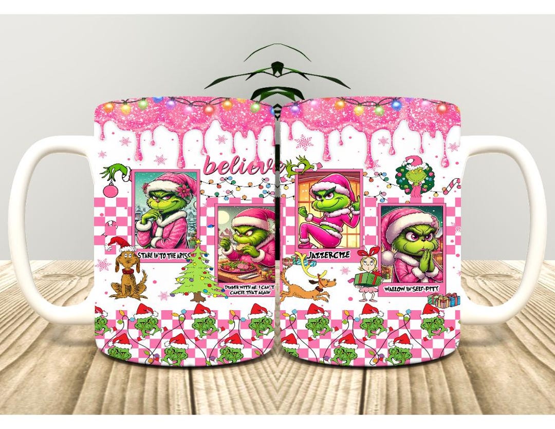 Pink Grinch Drip Christmas Coffee Mug Hot Chocolate Cocoa Mug Color ...