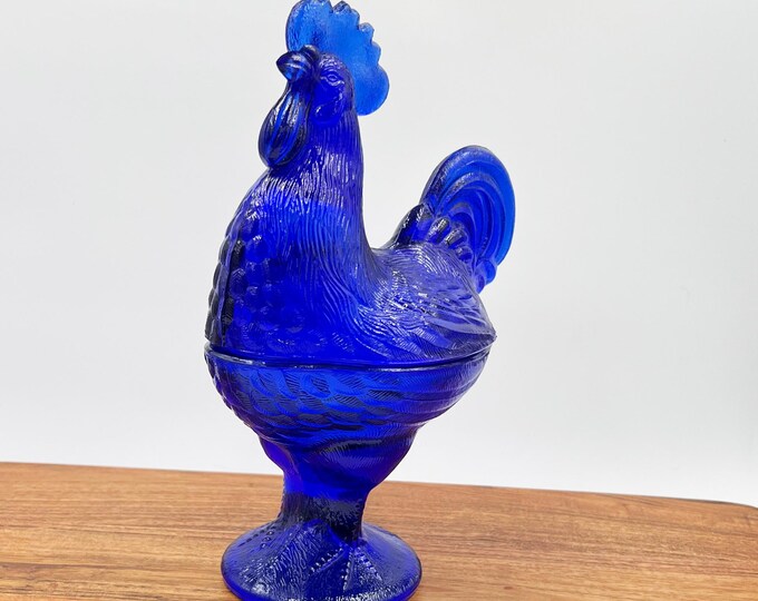 Vintage Blue Rooster Dish, Indiana Glass, Cobalt Blue Standing Rooster ...