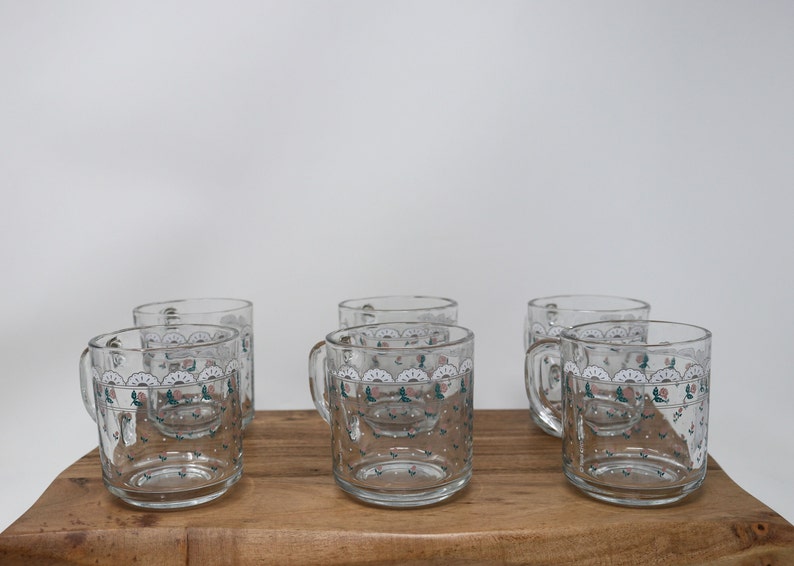 Vintage CHD Anchor Hocking Glass Floral & Lace Detailed Mugs - Etsy
