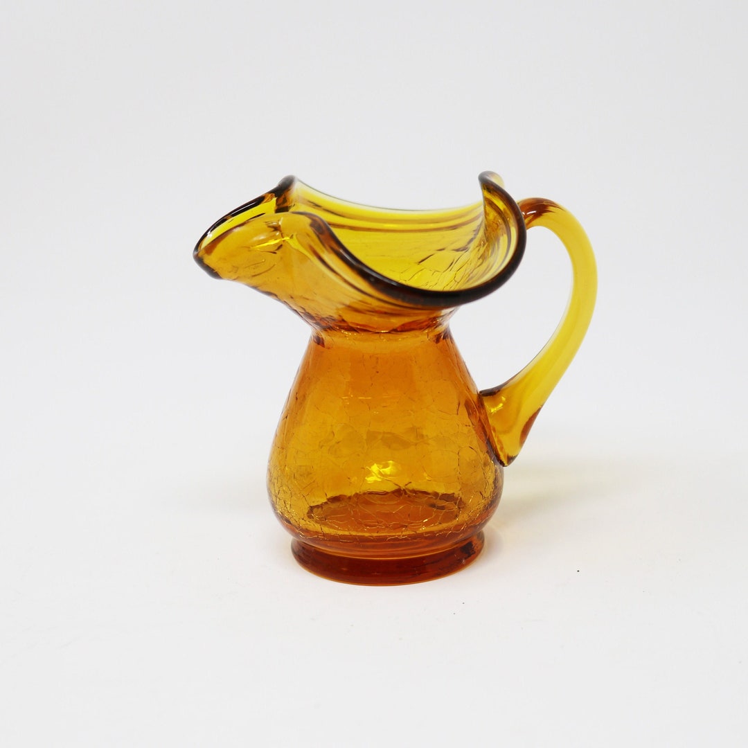 Small Amber Glass Pitcher Amber Crackle Glass Ruffled Top - Etsy