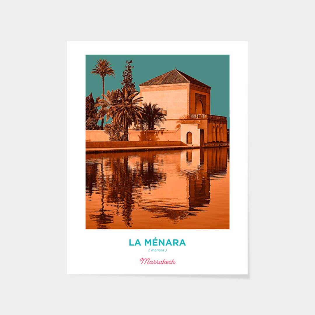 Vintage Pop Art Poster of the Menara of Marrakech Marrakesh Poster ...