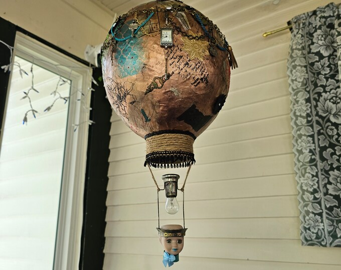 Floating Steampunk Hot Air Balloon, Teal Copper Mixed Media Balloon ...