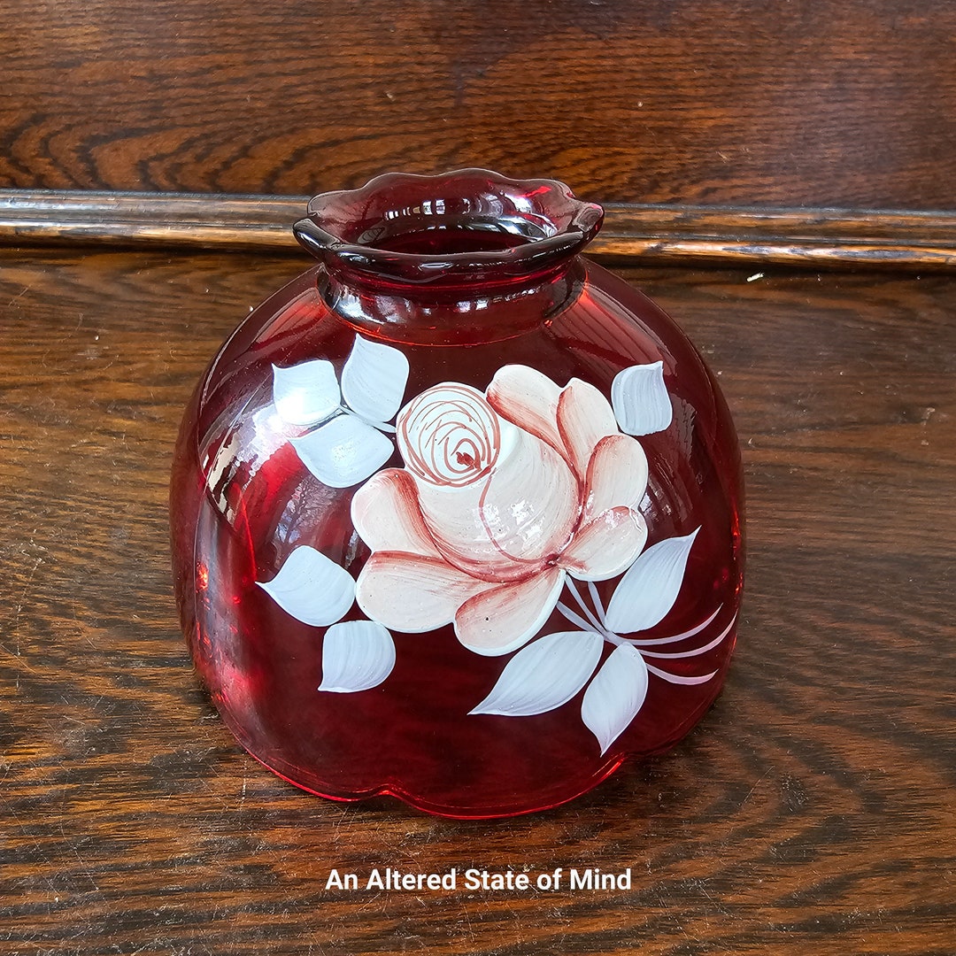 Vintage Westmoreland Red Fairy Lamp Shade, Ruby Red Handpainted Rose ...