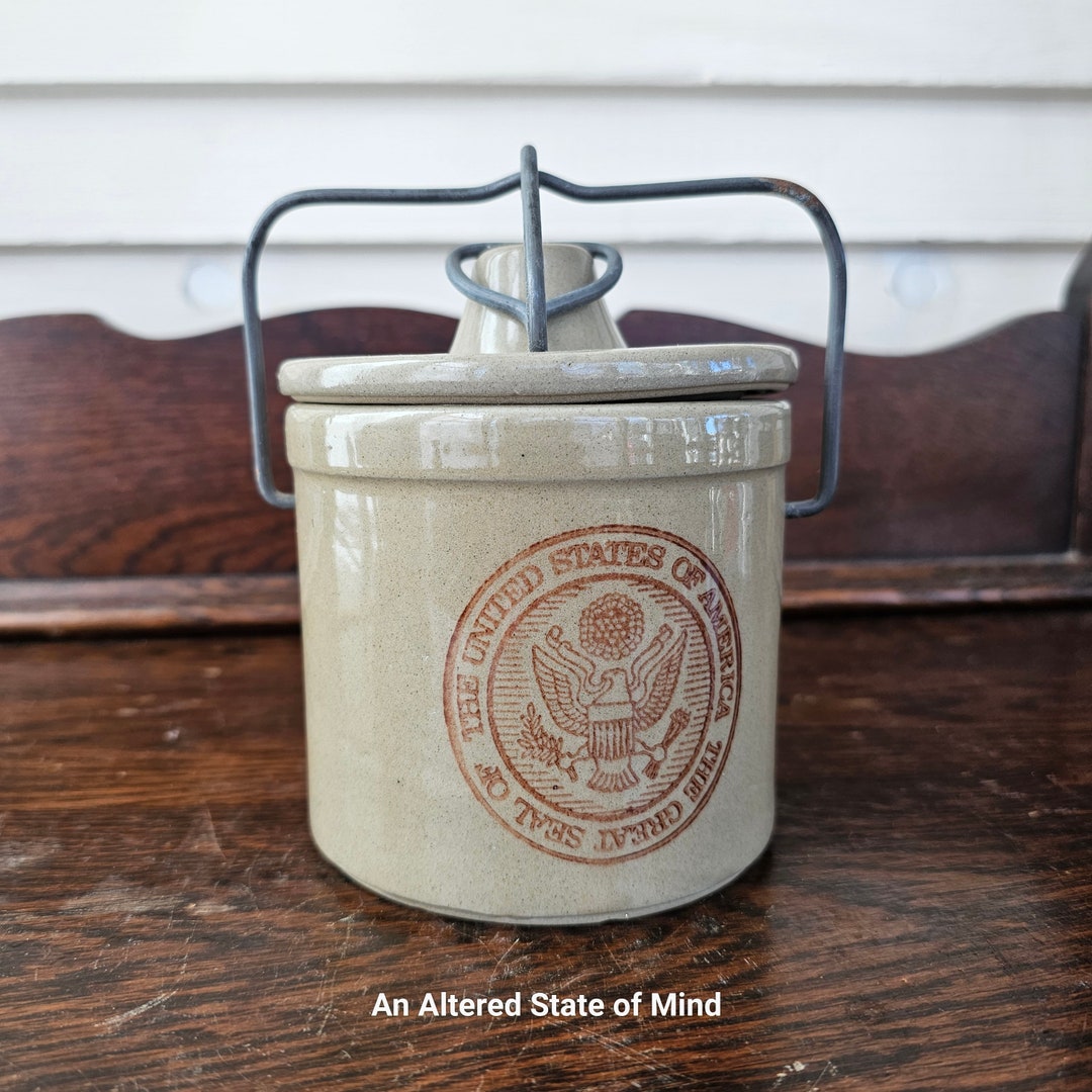 Vintage Ceramic Cheese Butter Crock Locking Lid Stoneware Crock Pot the ...