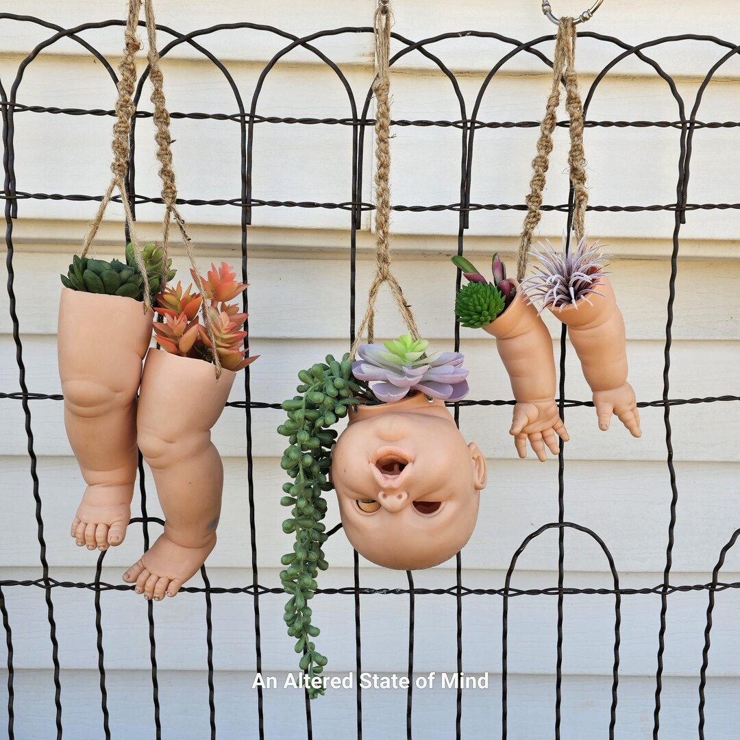 Repurposed Doll Planter, Doll Parts, Creepy Hanging Doll Head Planter ...