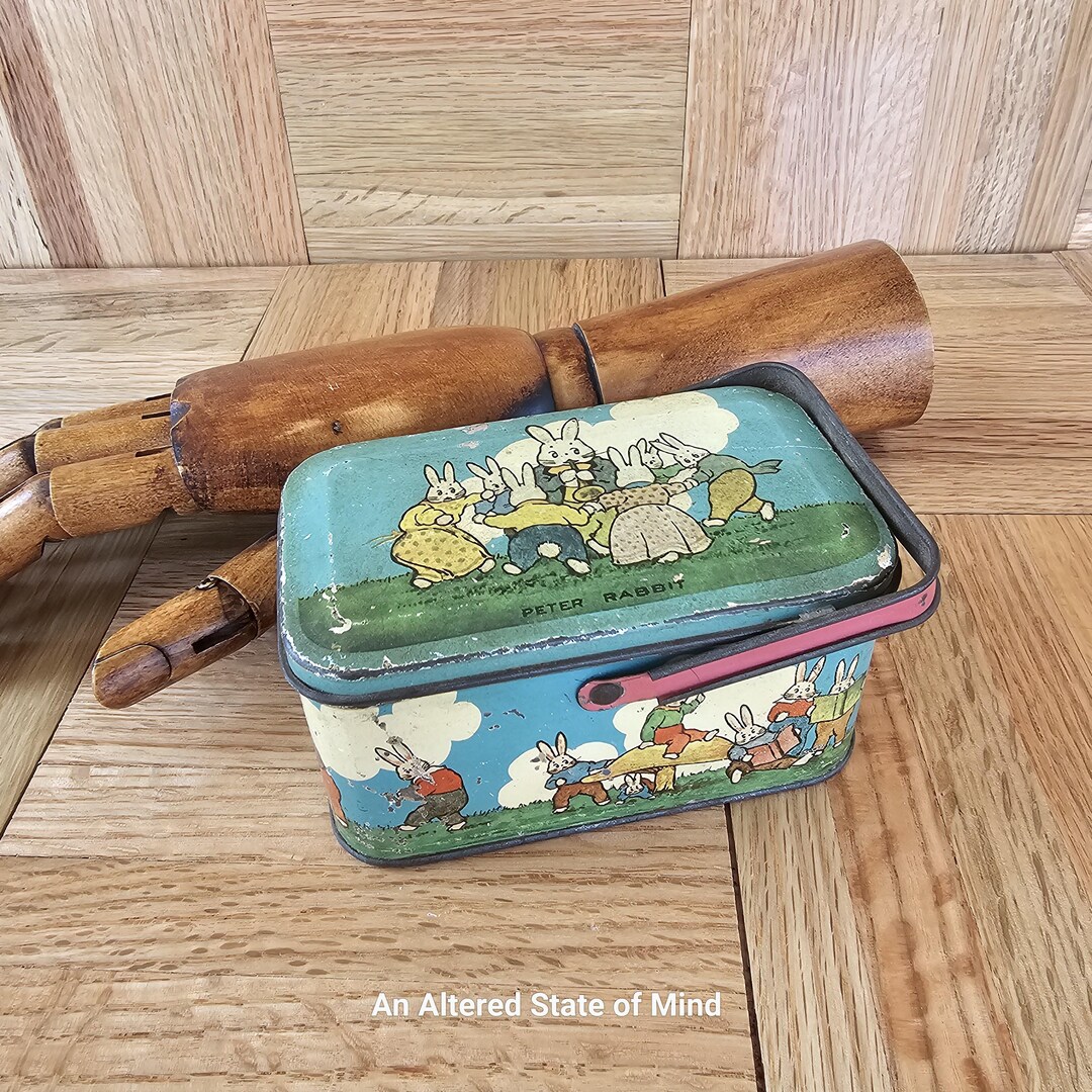 Vintage Peter Rabbit Tin Litho Box With Handle, Tin Deco Lidded Box ...