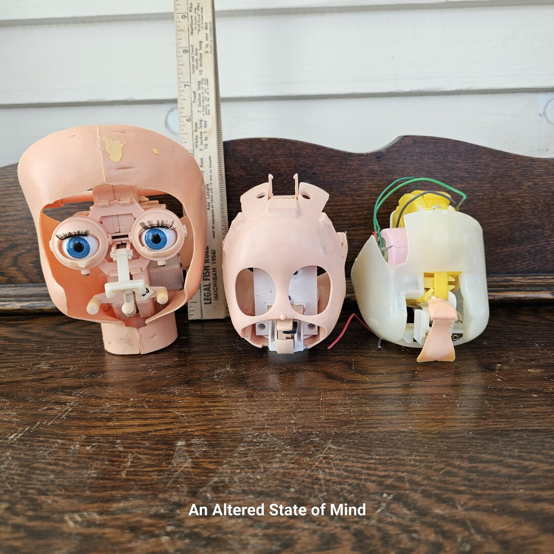 3 Animatronic Doll Heads, Vintage Doll Parts, Animated Mechanical Doll ...