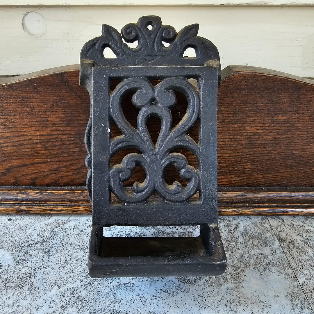 Vintage Black Cast Iron Match Box Holder: Ornate Rustic Kitchen Decor ...