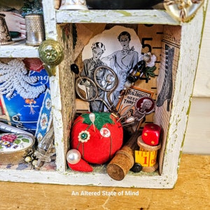 A Stitch'n Good Time Ooak Mixed Media Assemblage Miniature Shadow Box Shelf Instant Collection ...