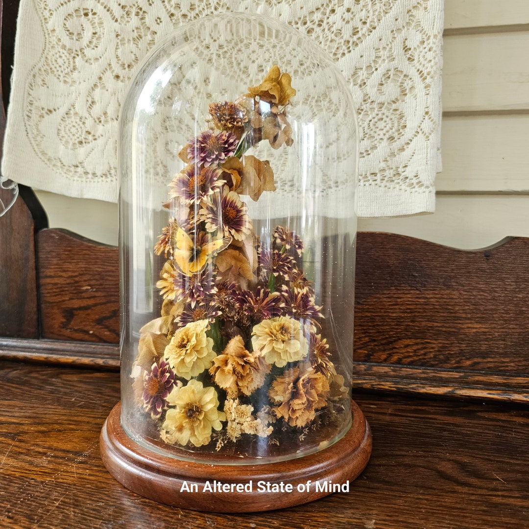 Vintage Dried Flower Cloche Table Top Centerpiece Decor Floral ...