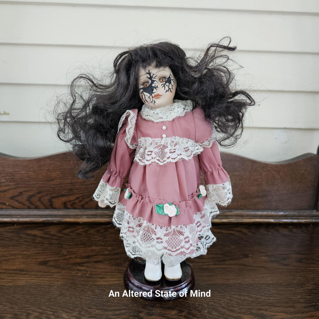 Small Creepy Doll, Cracked Face, Handpainted, Haunted Little Doll ...